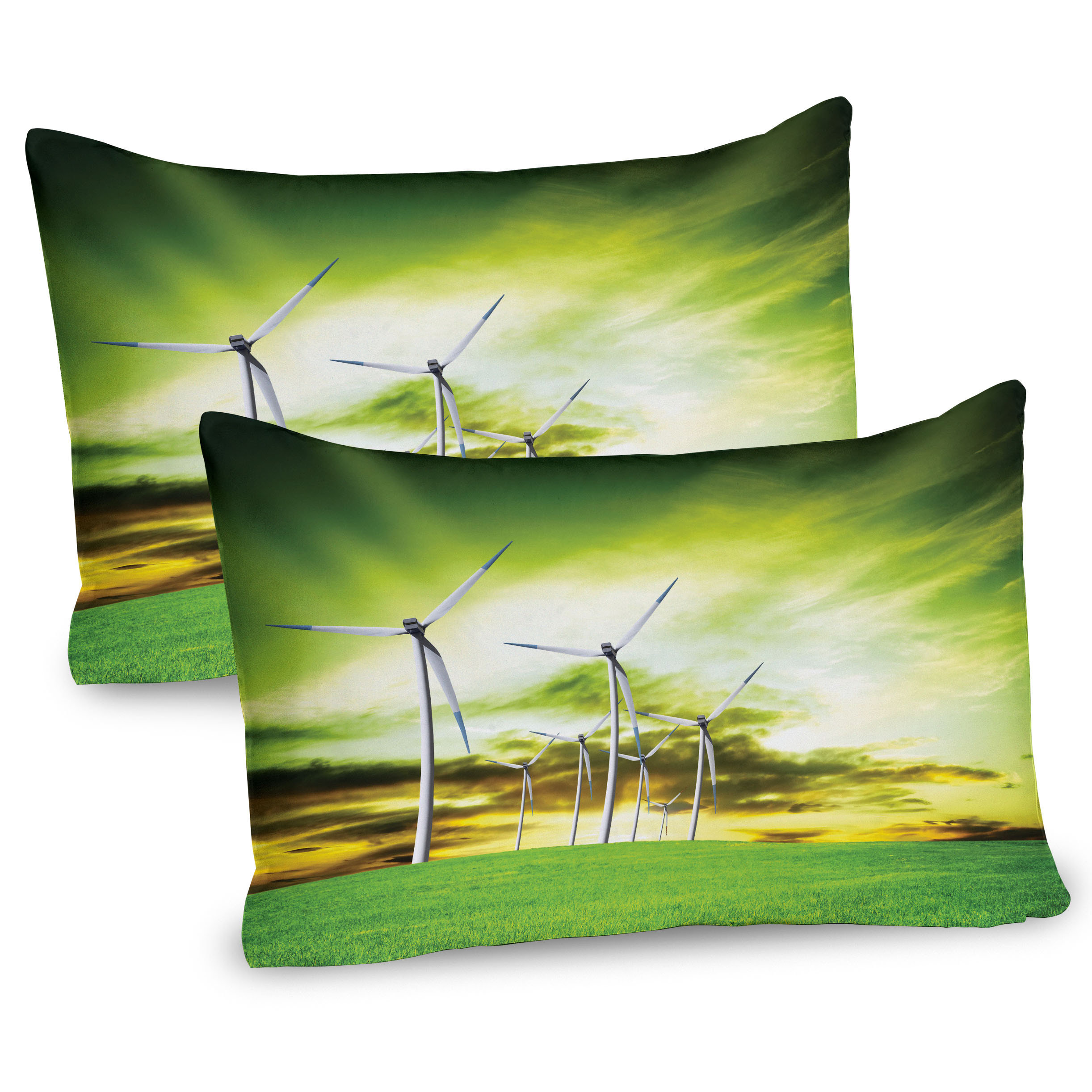 Ambesonne Windmill Pillow Sham 2 Pack Wing Turbines Green Sky Lime ...