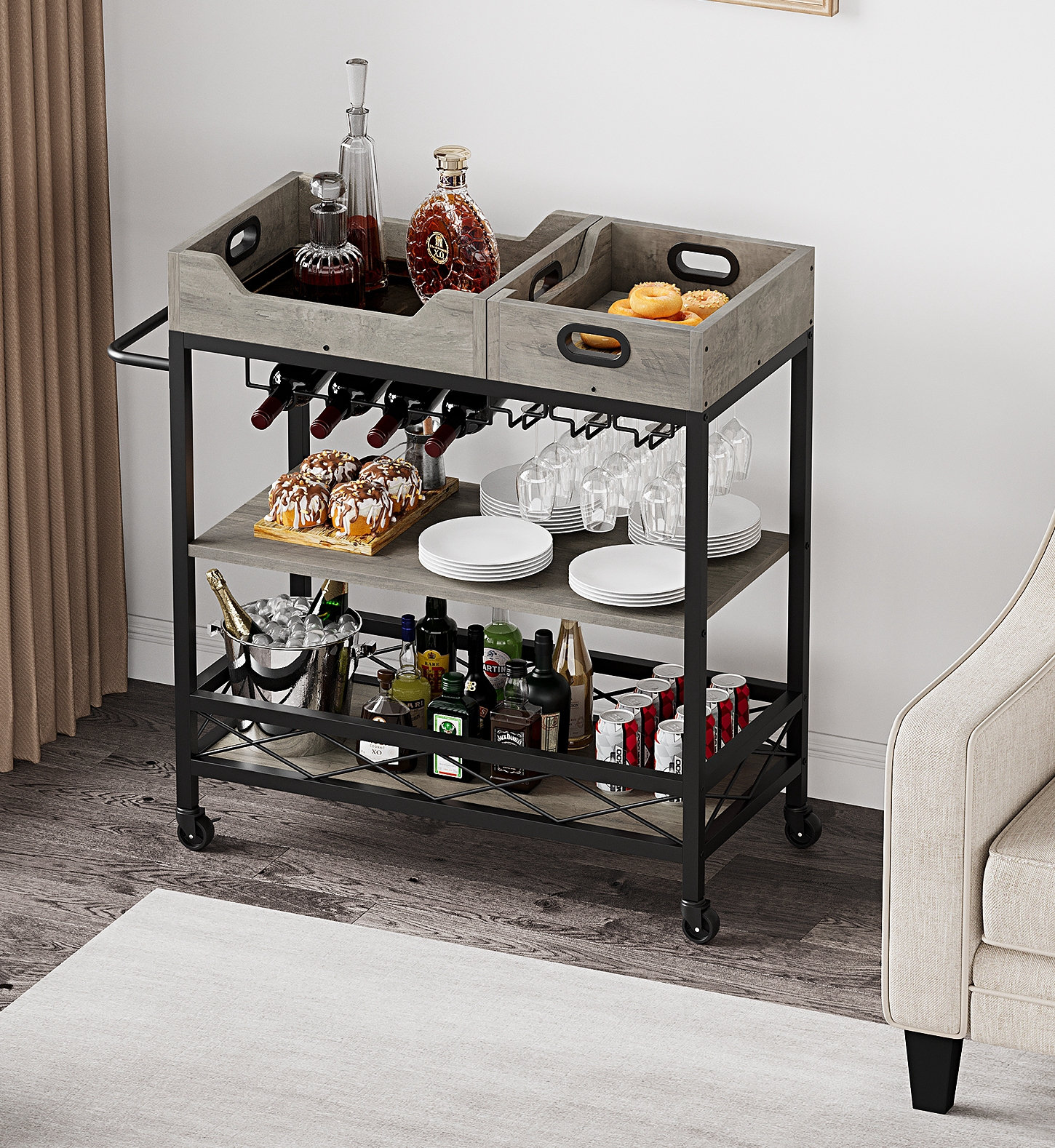 17 Stories Bar Cart, Home Bar & Serving Carts, With Wheels | Wayfair
