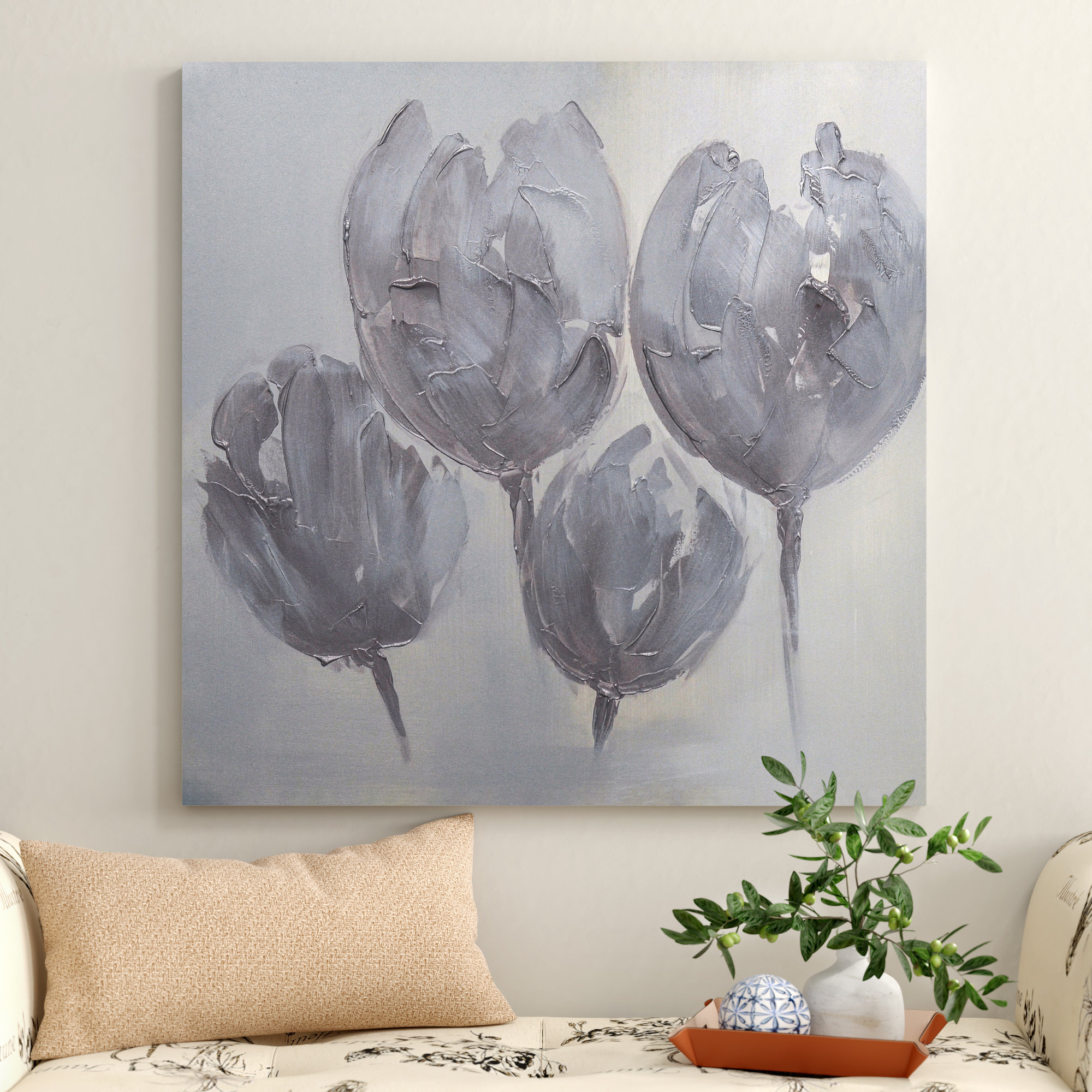 House of Hampton 'Tulips in Neutral' Wrapped Canvas Painting on Canvas ...