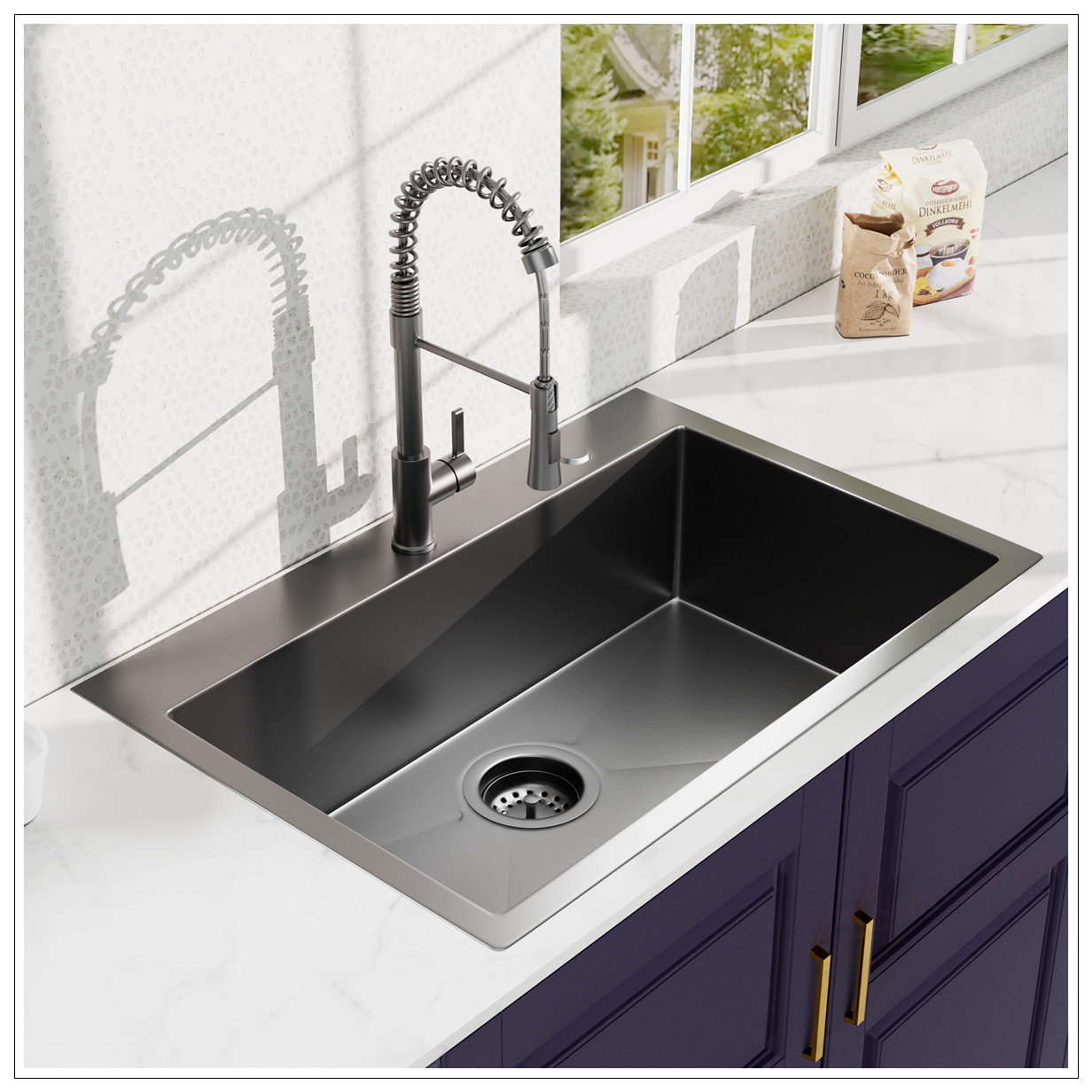 lonloo pati 33x22 Inch Gunmetal Black Topmount 18 Gauge 304 Stainless ...