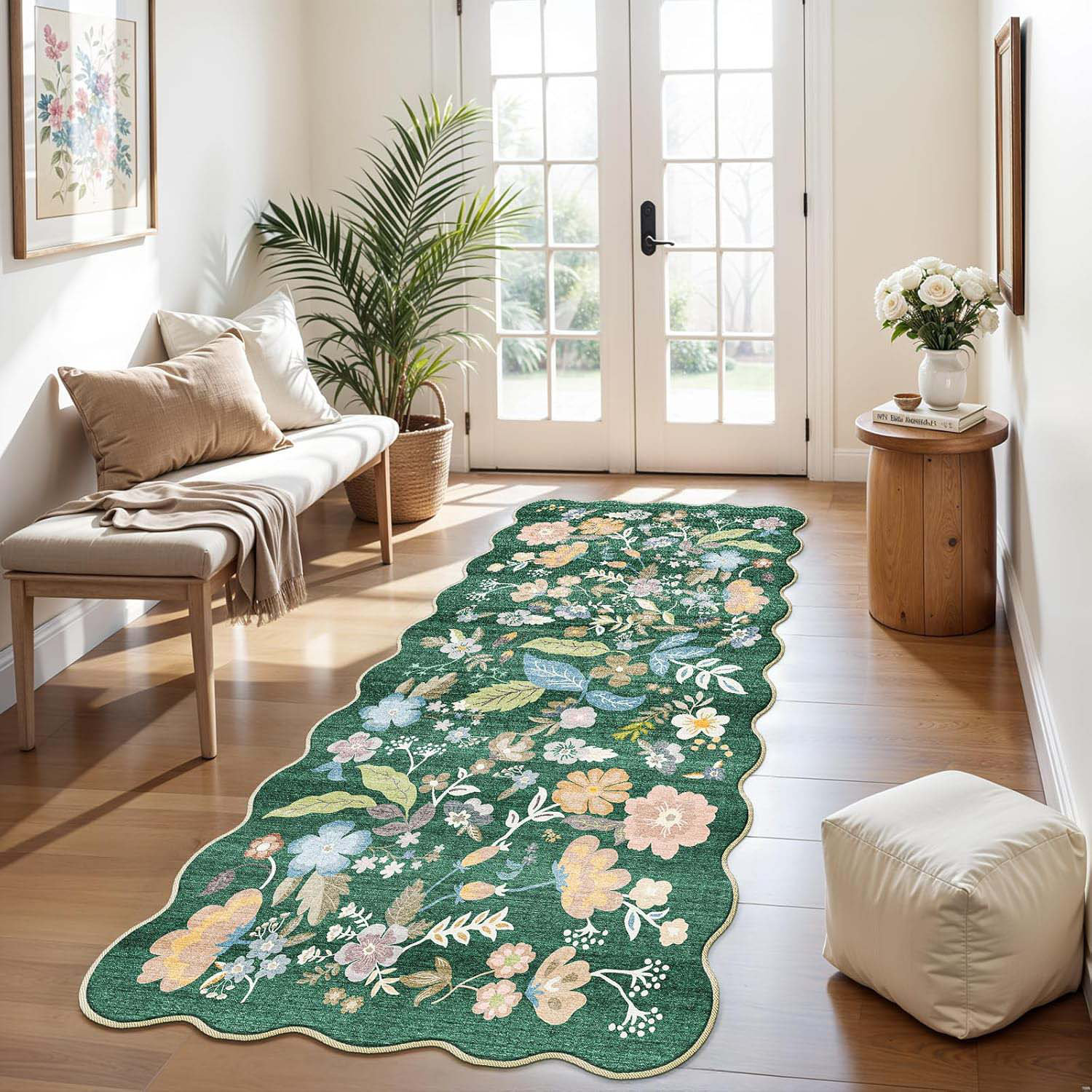 Charlton Home® 3X6 Washable Kitchen Runner Rug: Non Slip Scalloped ...