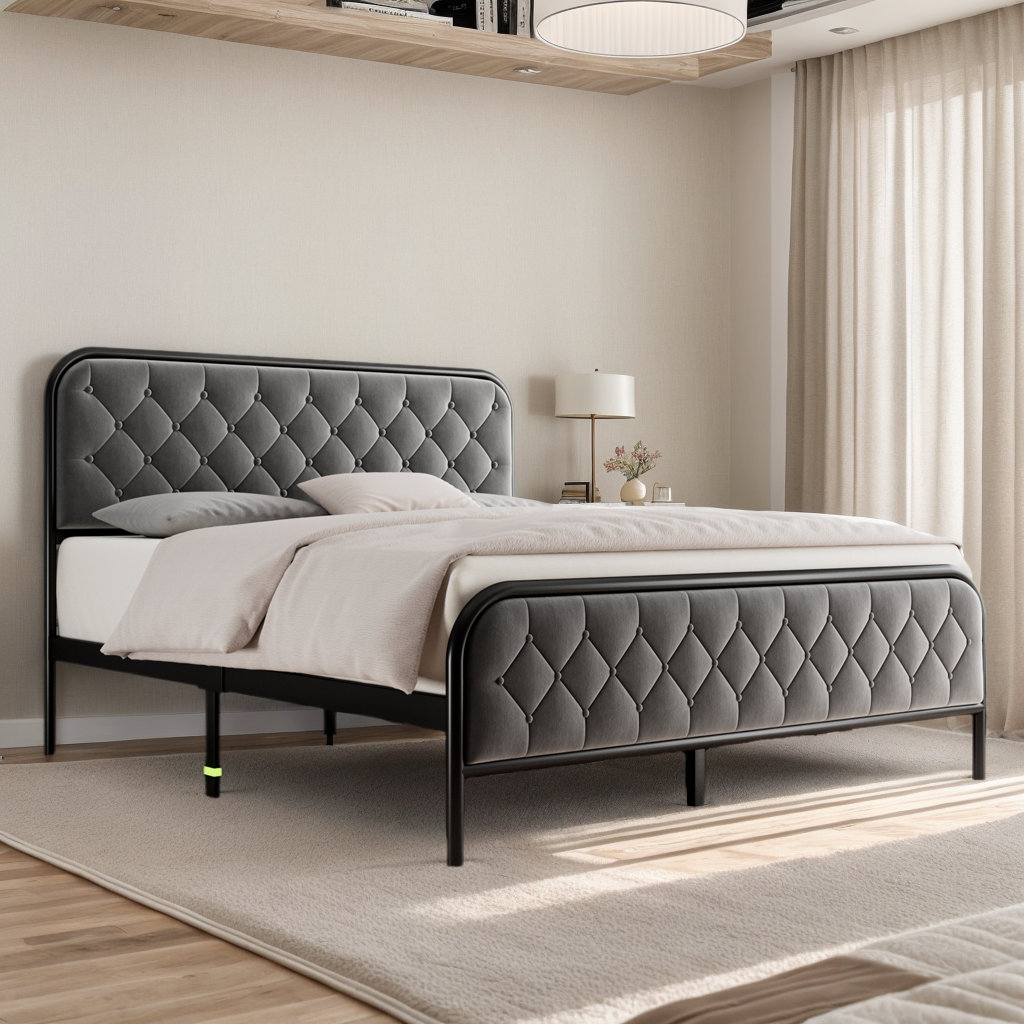 Halence Upholstered Metal Panel Headboard Design Bed & Reviews | Wayfair
