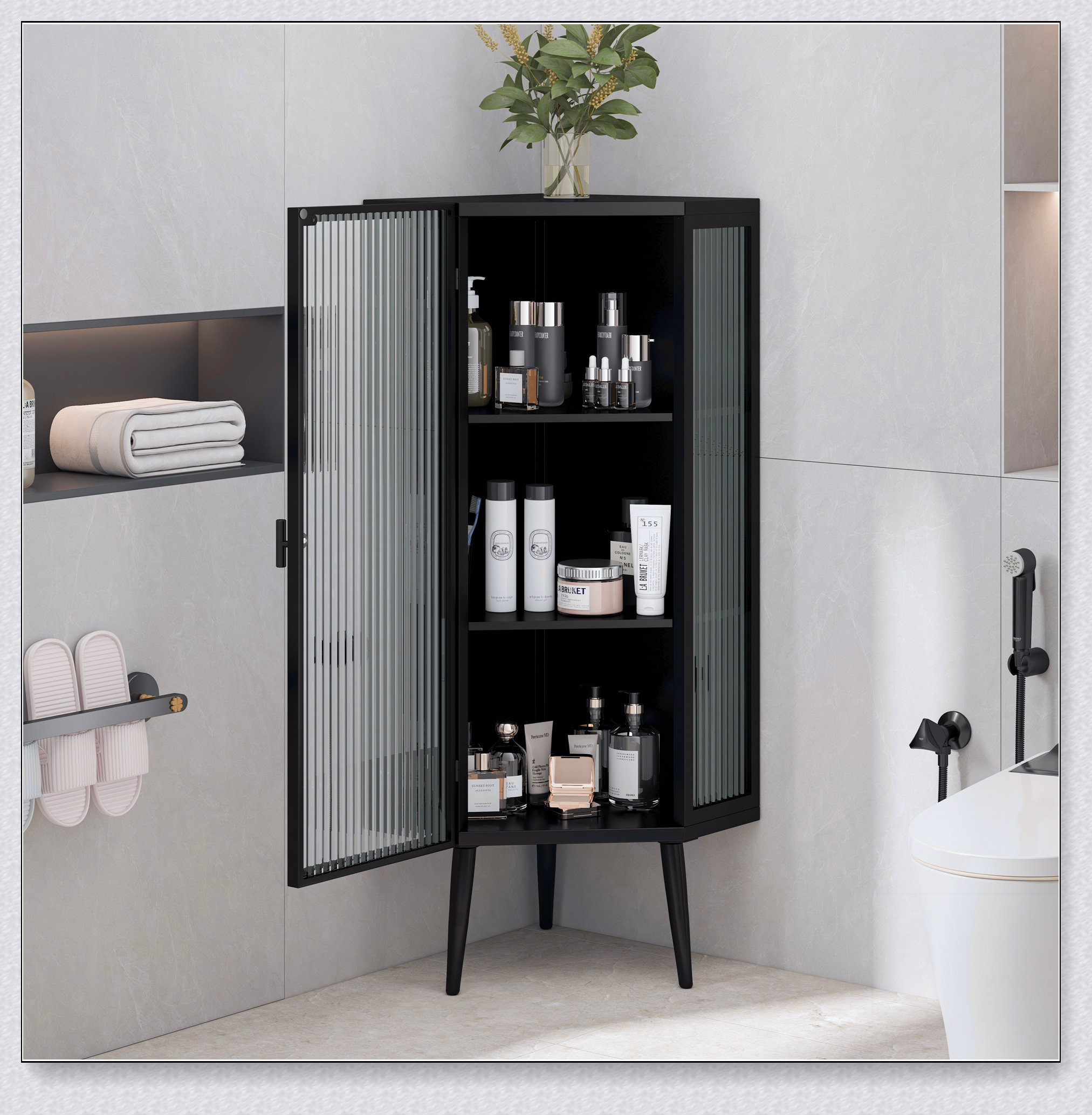 George Oliver 22.25'' Floor Coner Cabinet,Three Tiers with Tempered ...