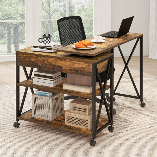 17 Stories Mineo 35.4'' Rotating L Shaped Writing Desk with Drawer ...