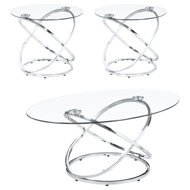 Latitude Run® Warren 3-piece Oval Glass Top Coffee Table Set Chrome ...