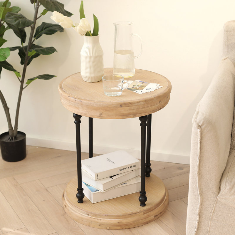 Williston Forge Jeta Rustic Round Solid Wood Storage Side End Table ...