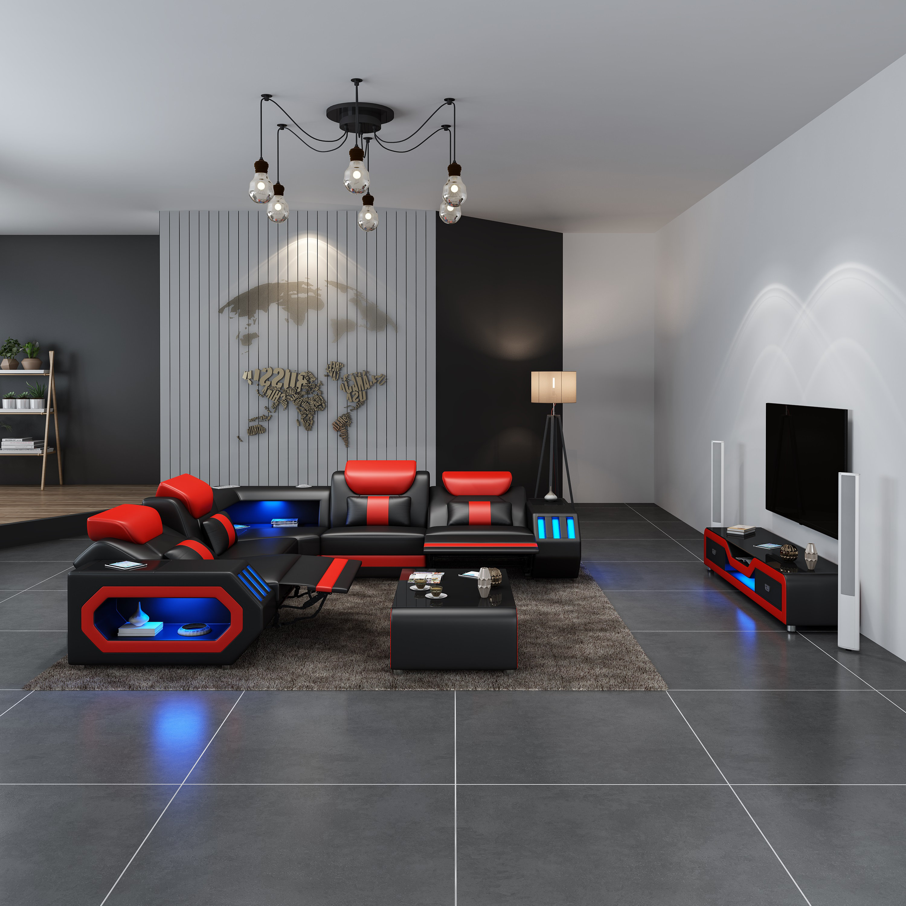 European Furniture Spaceship 116" Wide Genuine Leather Symmetrical ...