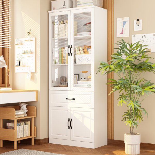 Latitude Run® 4-Door 1-Drawer Bookcase With Tempered Glass Door | Wayfair