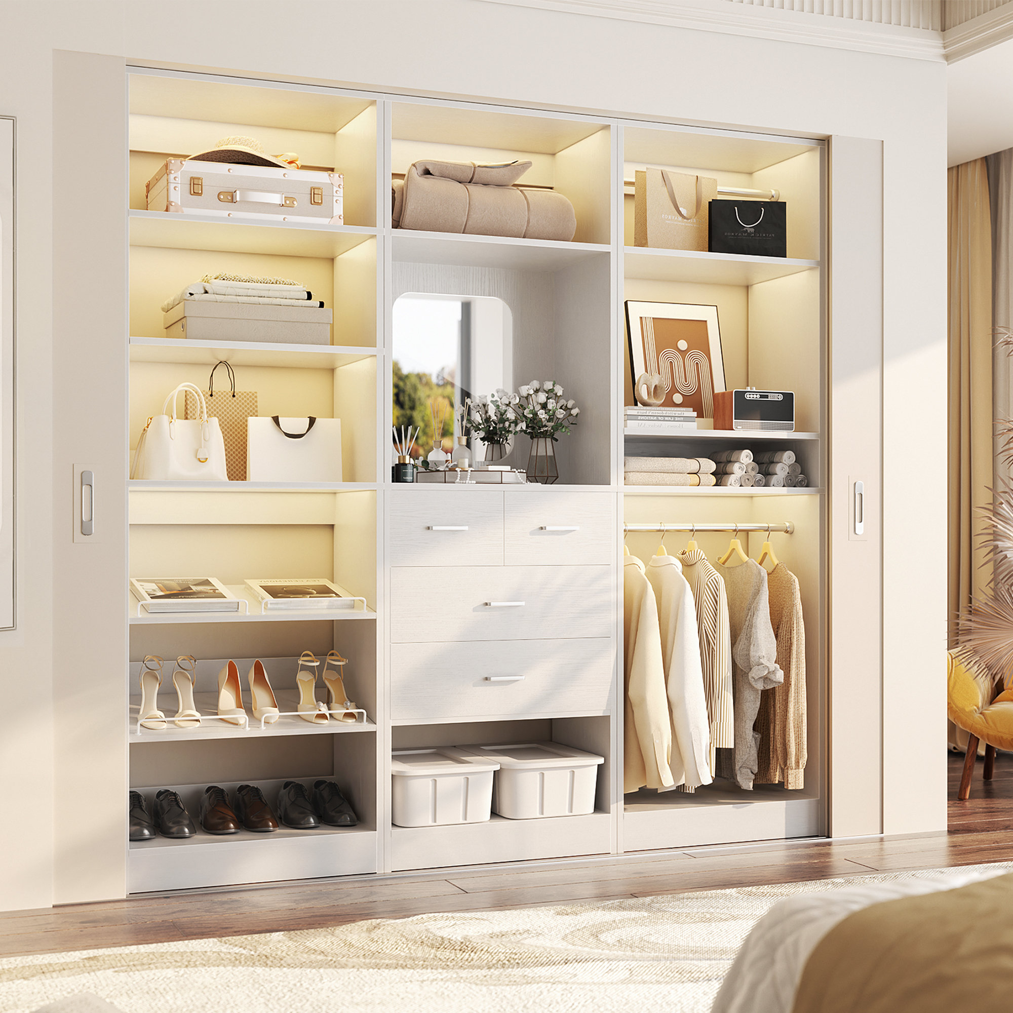 Latitude Run® Danniele Freestanding Closet System with Mirror and ...