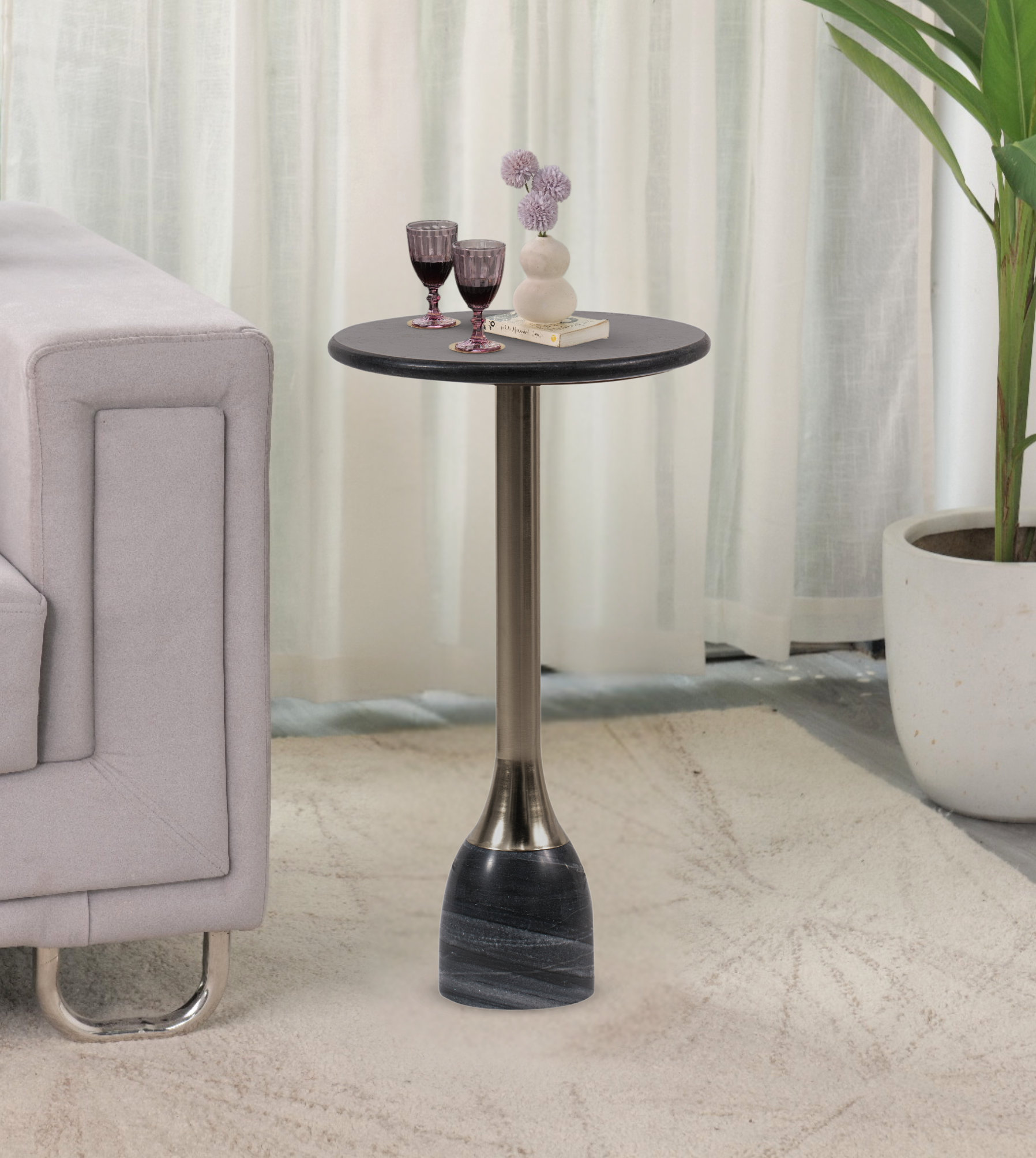 Mercer41 Modern Marble Top Drink Table with Pedestal & Reviews ...