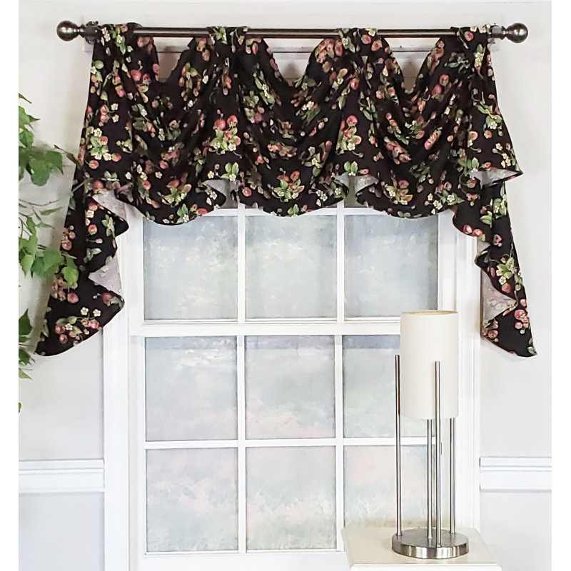 RLF Home Floral Cotton Swag 50" Window Valance in Black | Wayfair