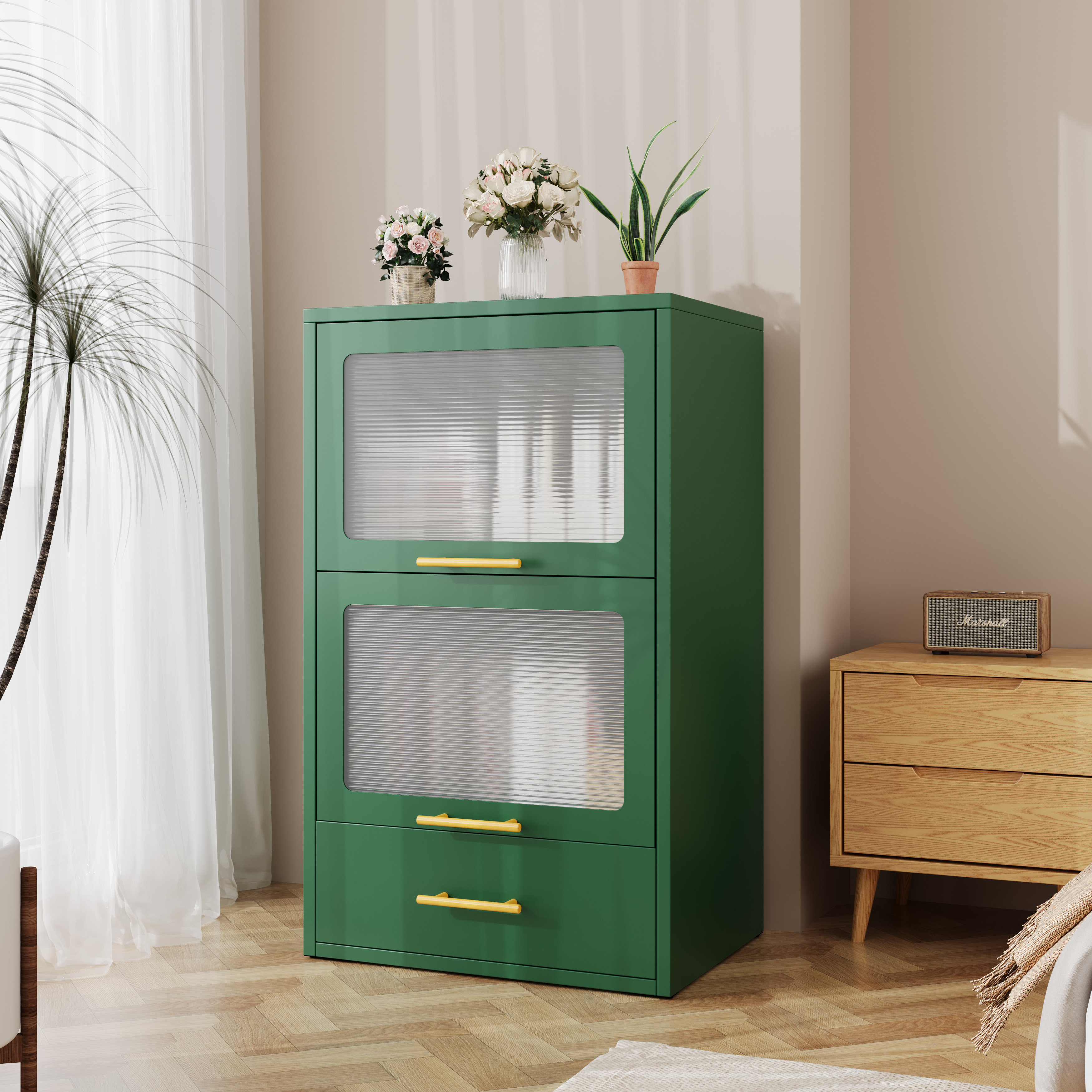 Mercer41 Metal Freestanding Display Stoarge Cabinet With Acrylic Glass ...