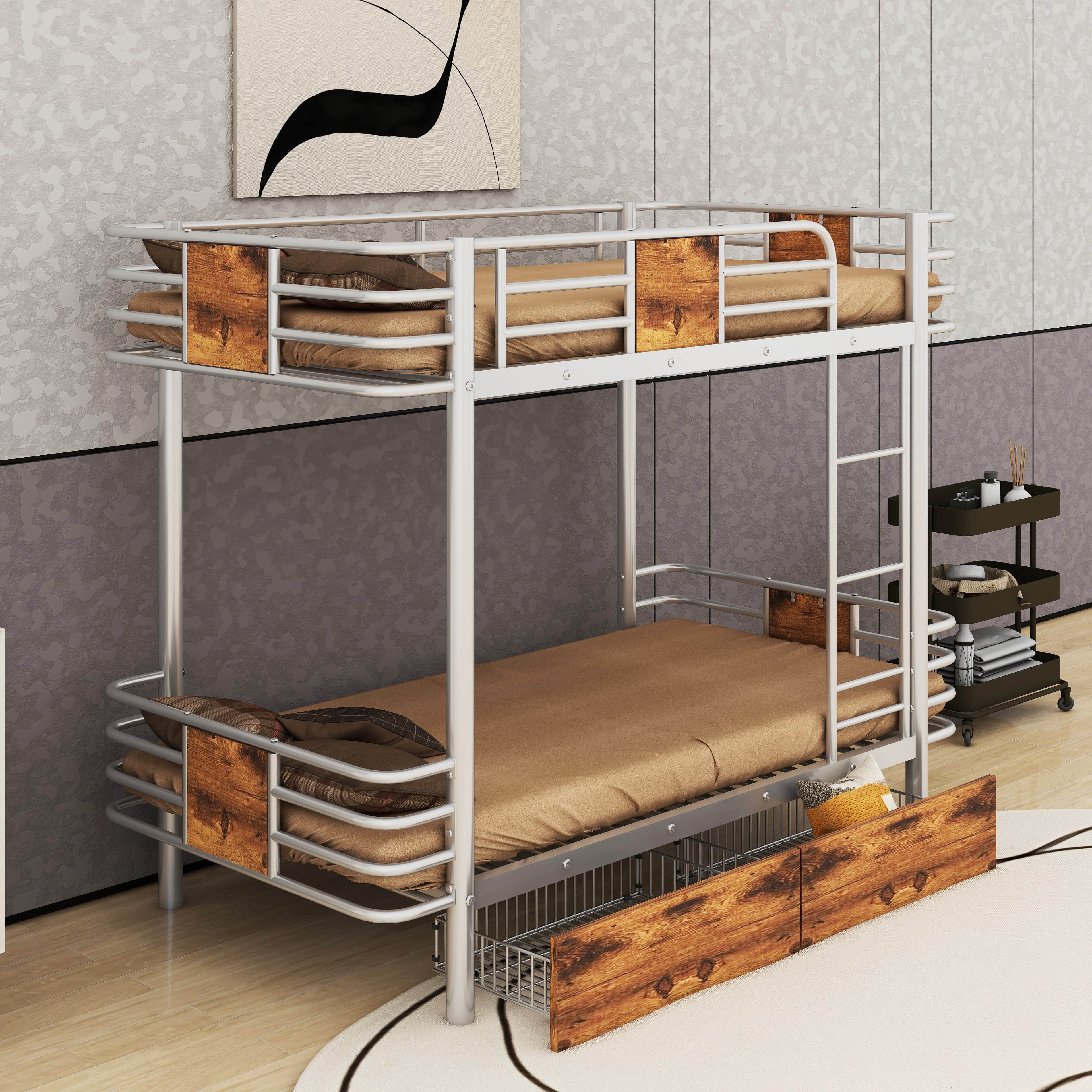 Mason & Marbles Twin XL Over Twin XL Metal Bunk Bed With MDF Board ...