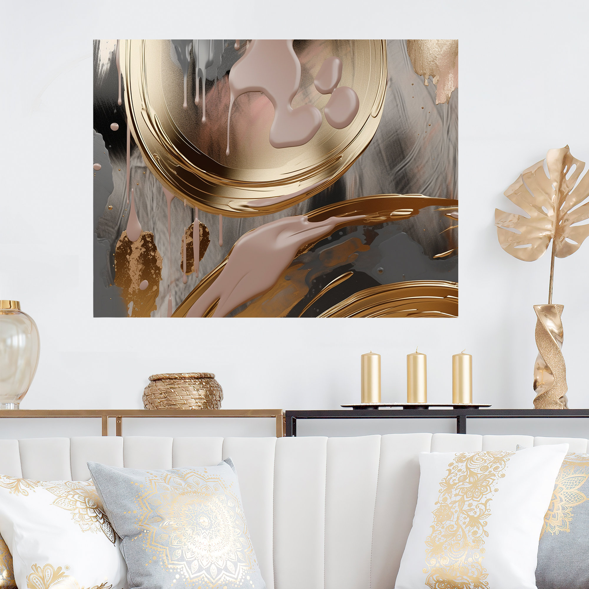 Mercer41 Abstract Golden And Pink Infinity Circles IV - Liquid Ink ...