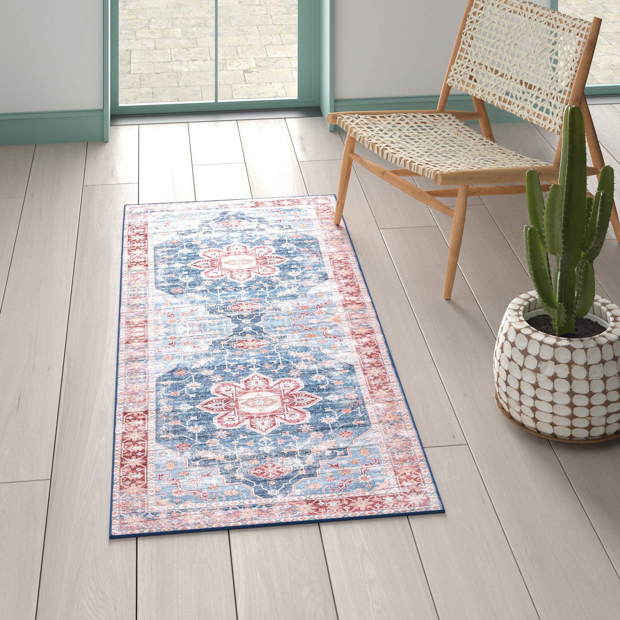 Mistana™ Deblois Oriental Blue/Rust Area Rug & Reviews | Wayfair