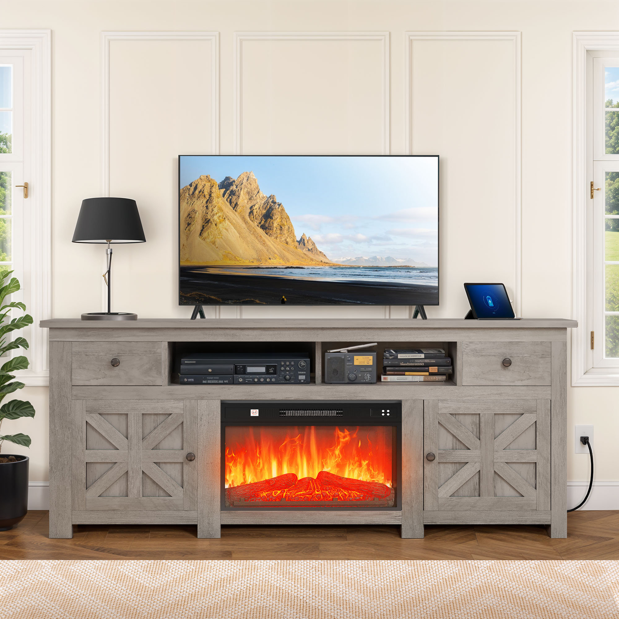Gracie Oaks 70" Farmhouse Style Media Center Media Console Media TV ...