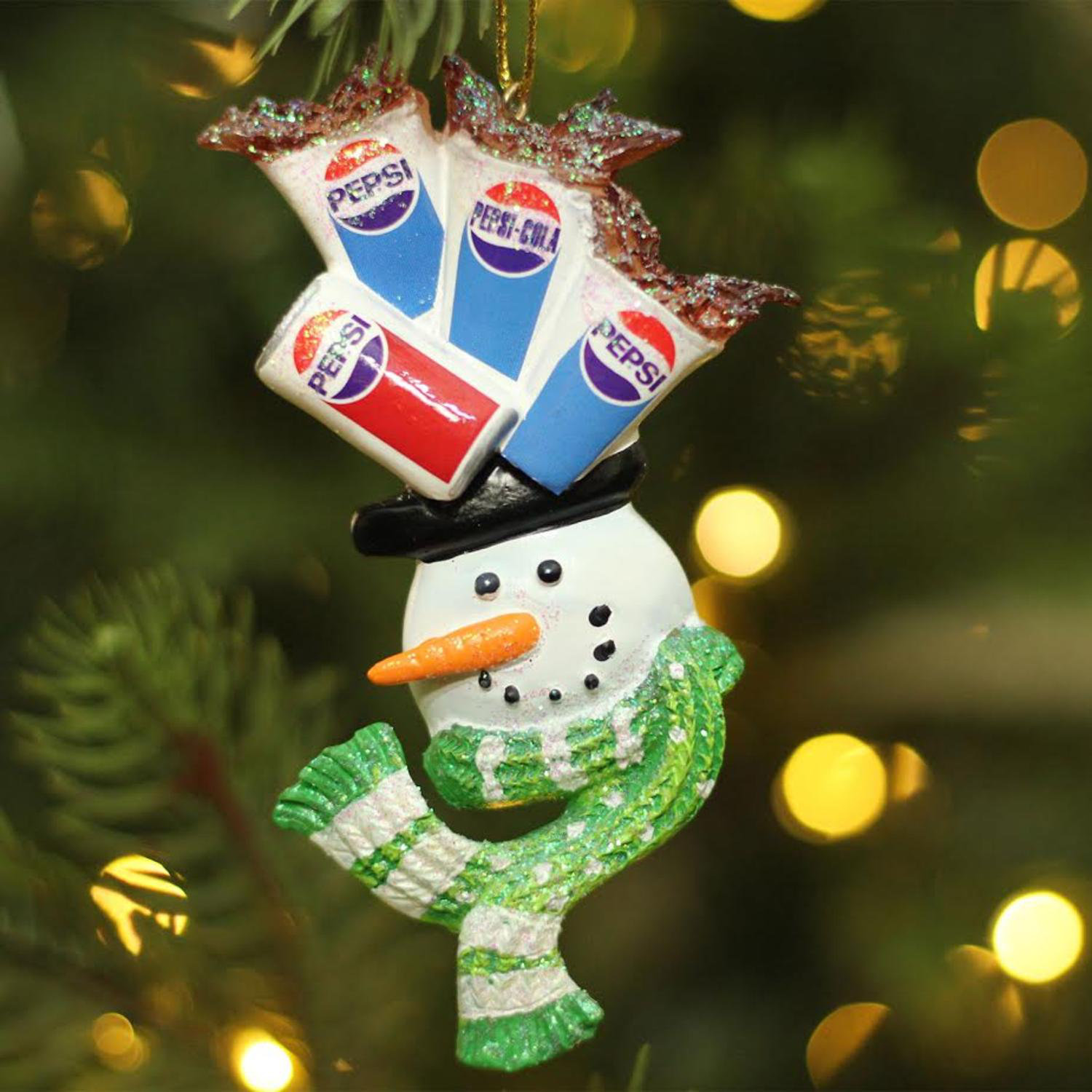 Northlight Seasonal Green Glittered Snowman Head Balancing Pepsi ...