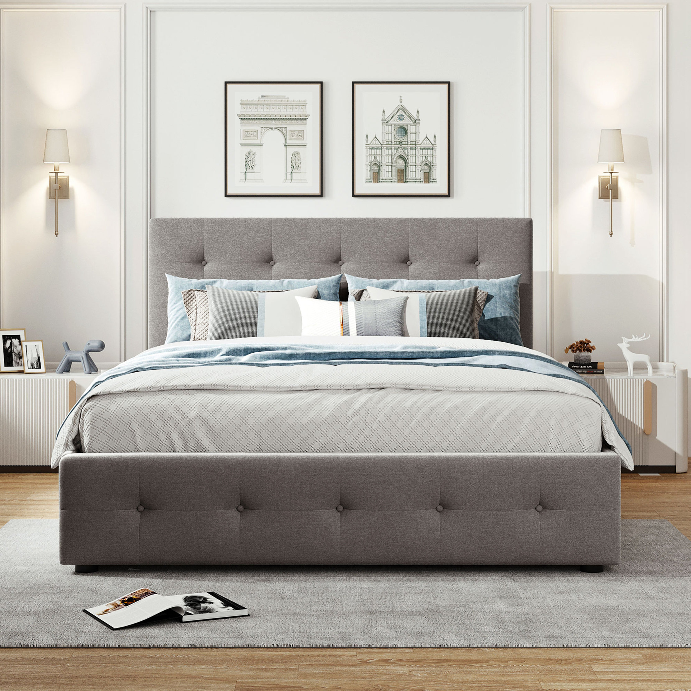 KUNMINGZHUANGZHEN Upholstered Platform Bed With Extra Storage And ...