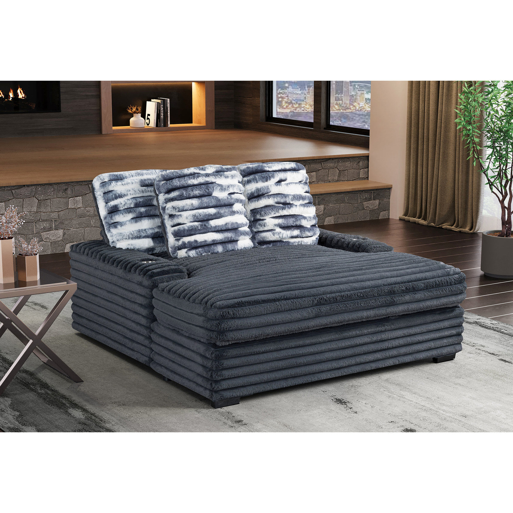 Hokku Designs Grey Fabric Lounge With Plug And Cup Holders, Soothing ...