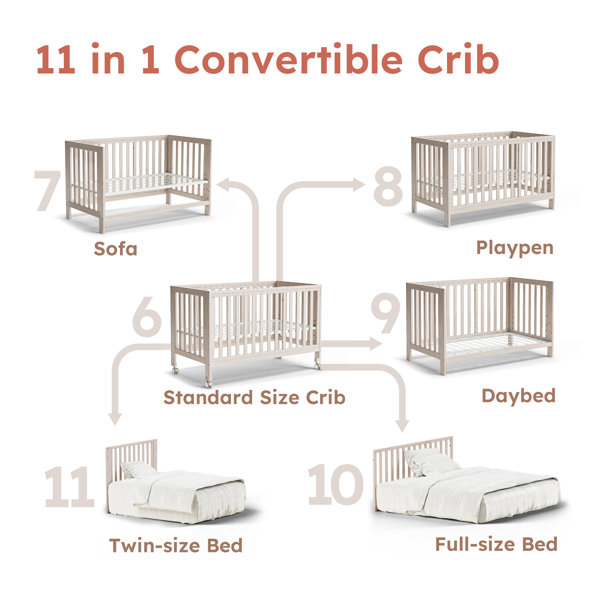 MAMAZING 11-In-1 Convertible Mini Cradle to Full Size Crib With ...