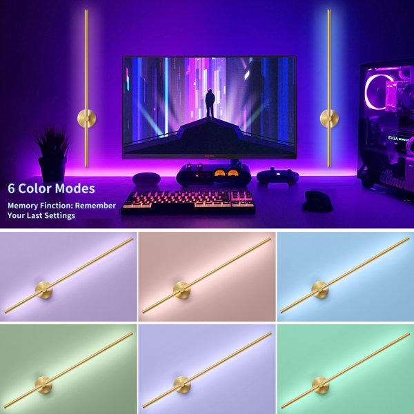 Ivy Bronx Gafia RGB Dimmable Aluminum LED Wall Sconce with 350 Degree ...