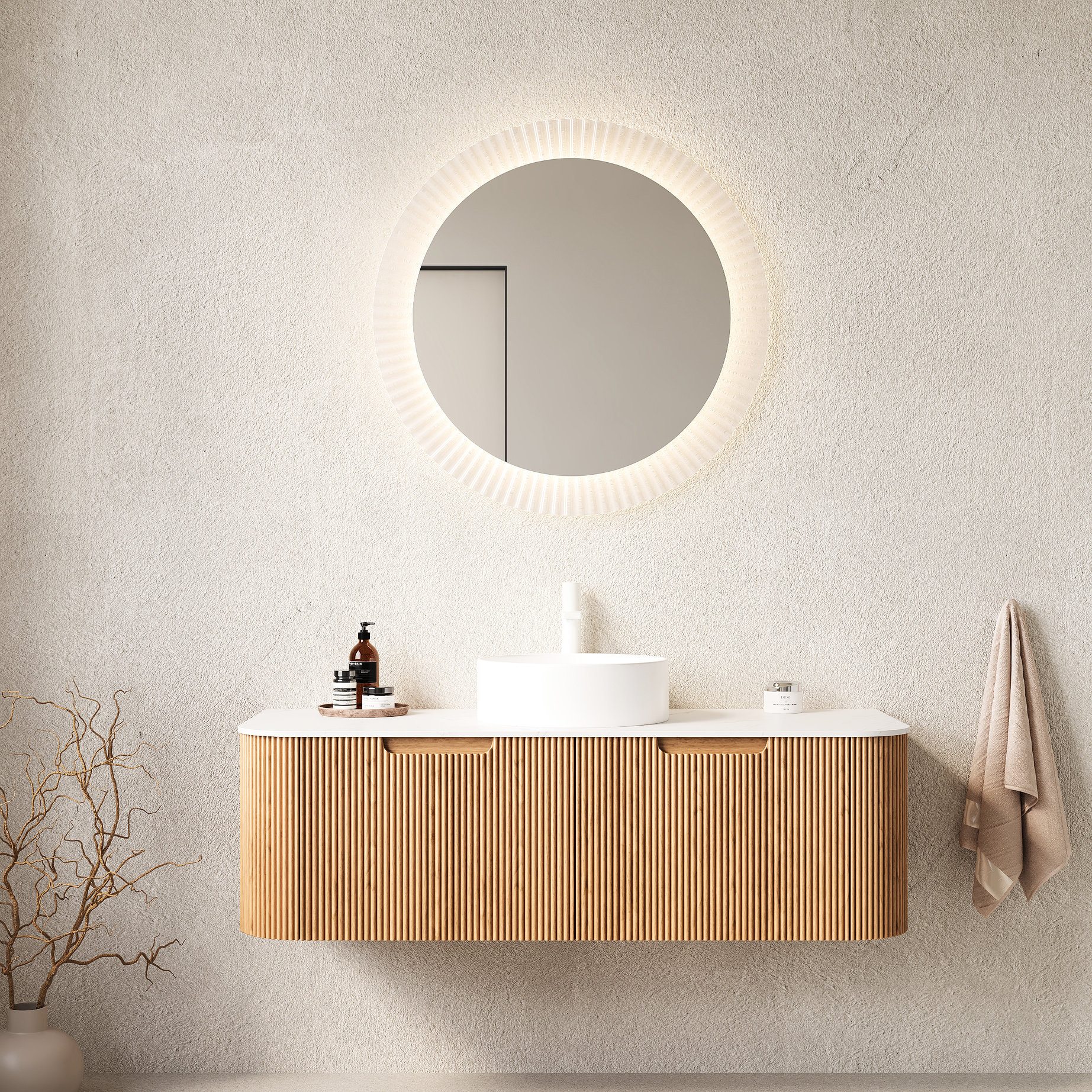 Ebern Designs Halima Bathroom Vanity With White Round Ceramic Basin, 3D ...