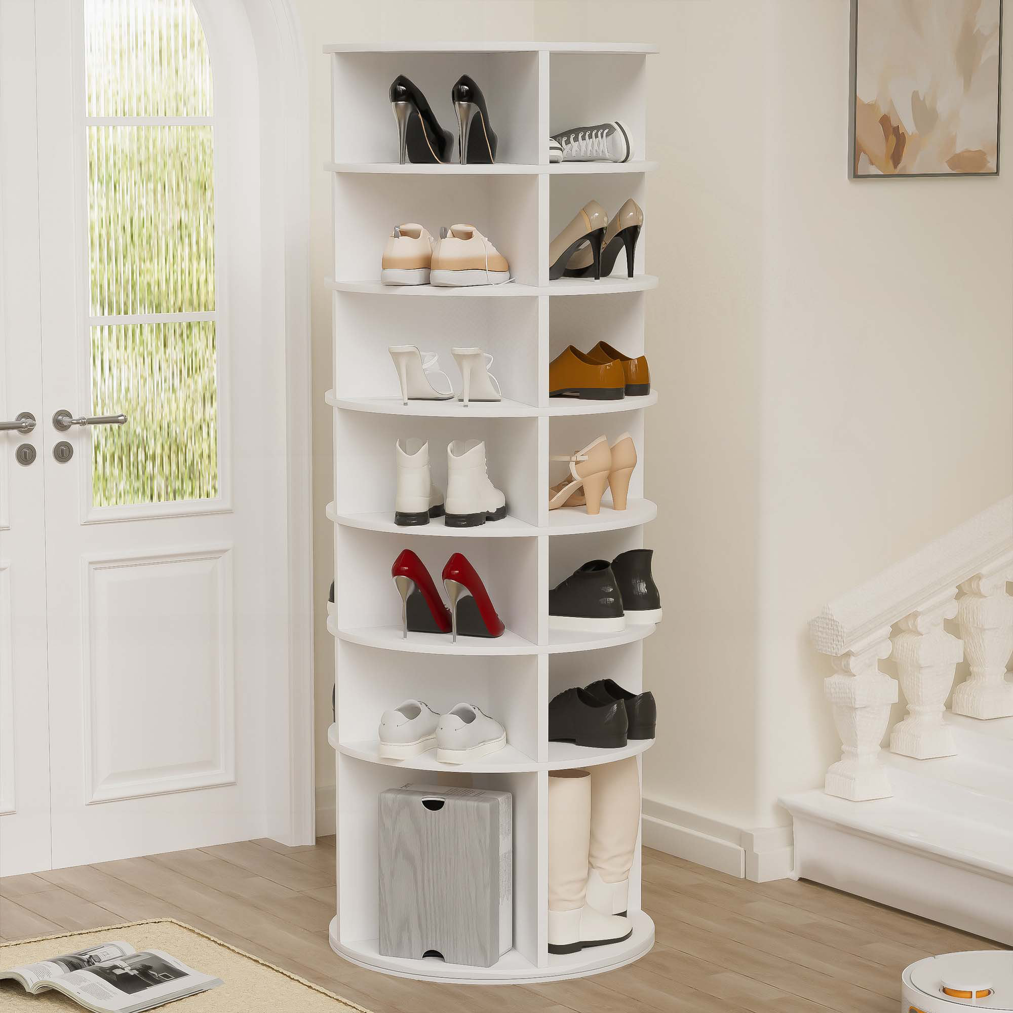 Latitude Run® Rotating Shoe Rack Tower, 7-Tier Spinning Shoe Rack, Free ...