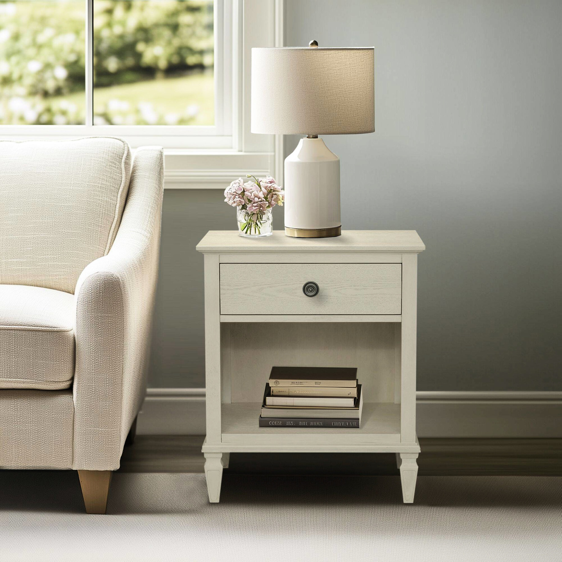 Darby Home Co French Inspired Antique Cream Nightstand With Open ...