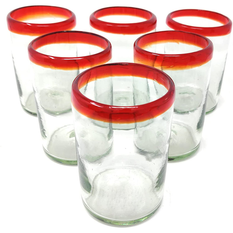 Latitude Run® Mexican Hand Blown Glassware - Red Rim 10oz Tumbler ...