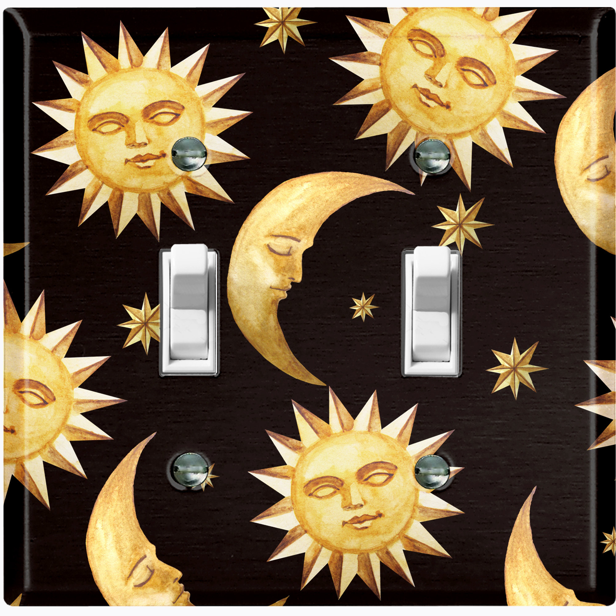 WorldAcc Bright Sun Crescent Moon Star 2-Gang Toggle Light Switch Wall ...