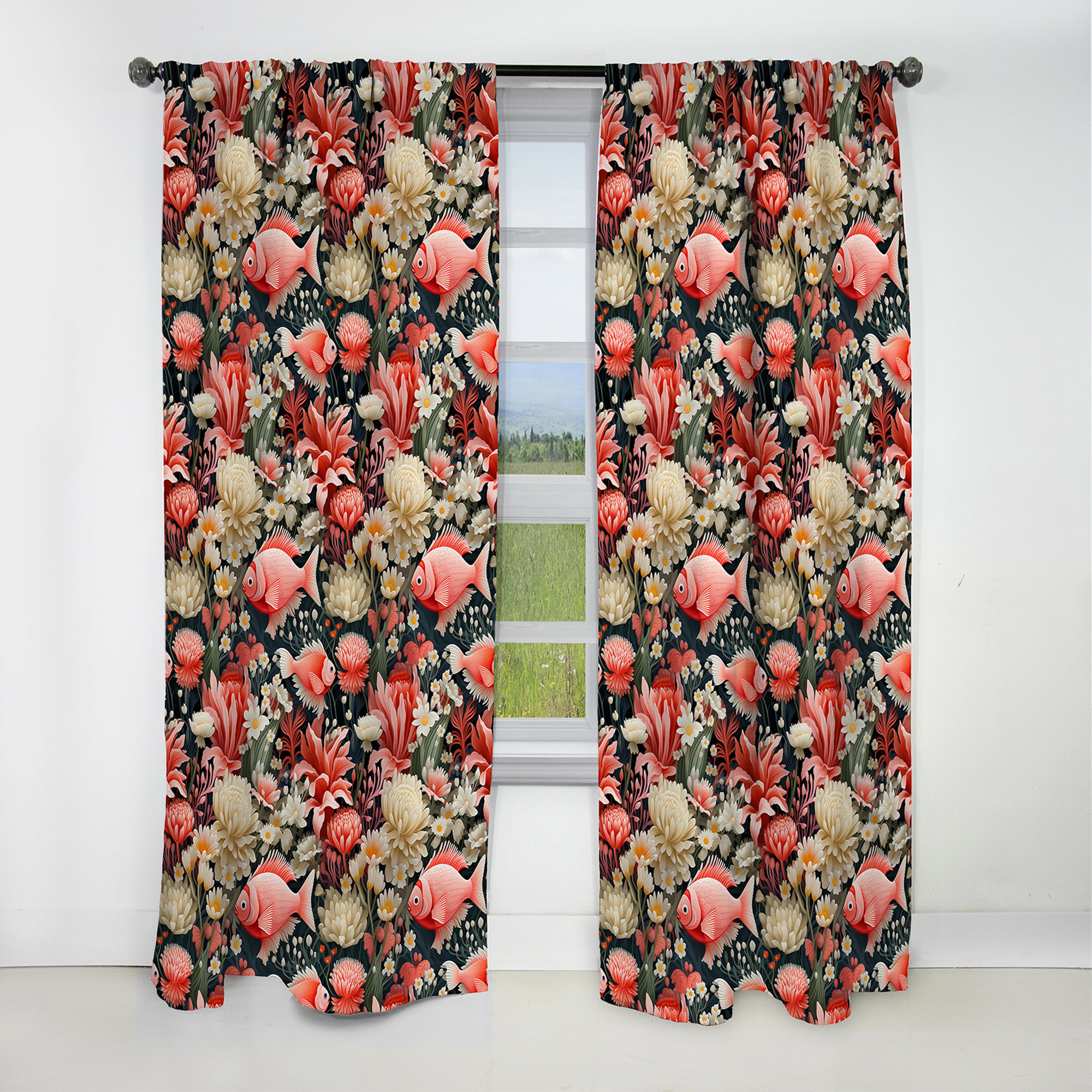 Design Art Coral Crests Tropical Pattern II - Floral Curtain - Blackout ...