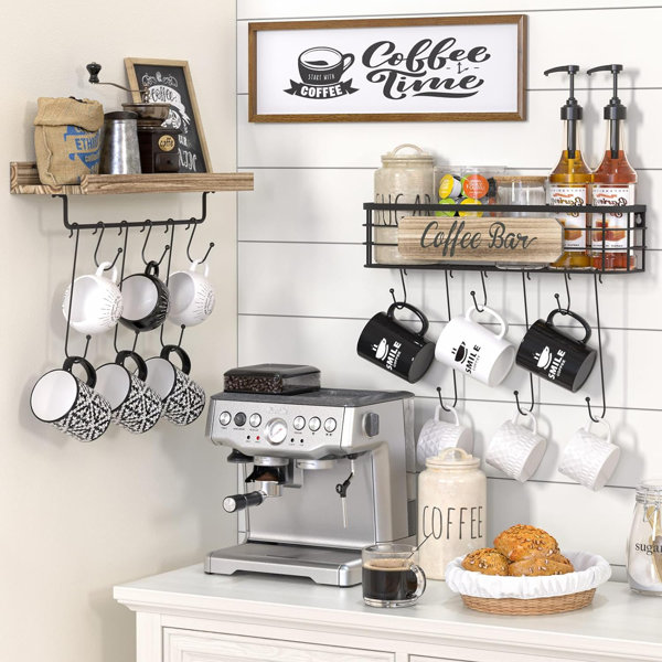 Gracie Oaks Coffee Cup Holder 2 Pack Coffee Bar Shelf With 12 Mug Hooks ...