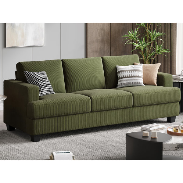 Ebern Designs 89 inch Corduroy Sofa Couch, 3 Seater Sofa With Square ...