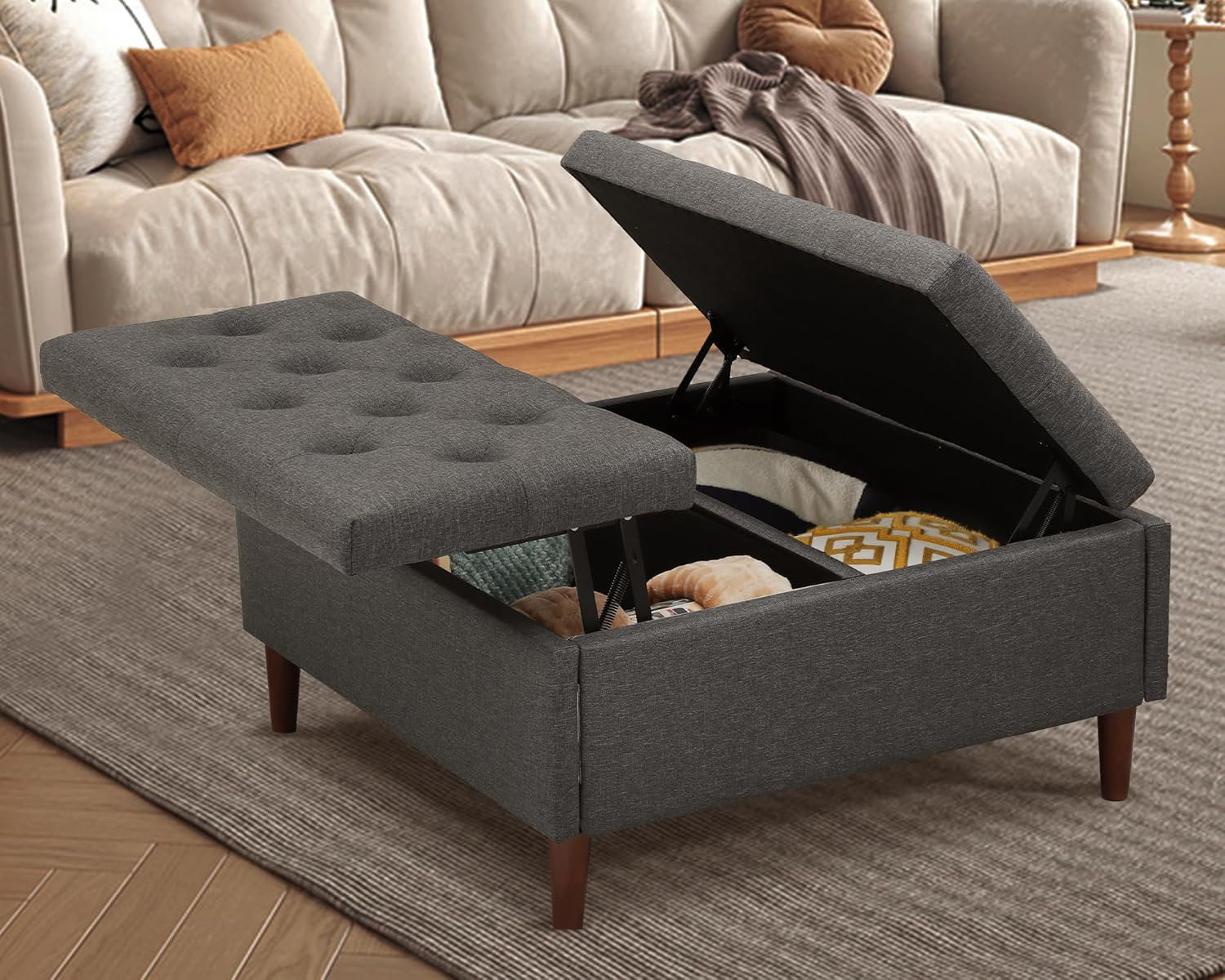 Latitude Run® Square Tufted Ottoman with Storage - 35.5" Large Lift-Top ...