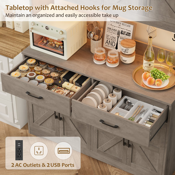 Lark Manor™ 71" Farmhouse Baker's Rack With Charging Station, LED Light ...