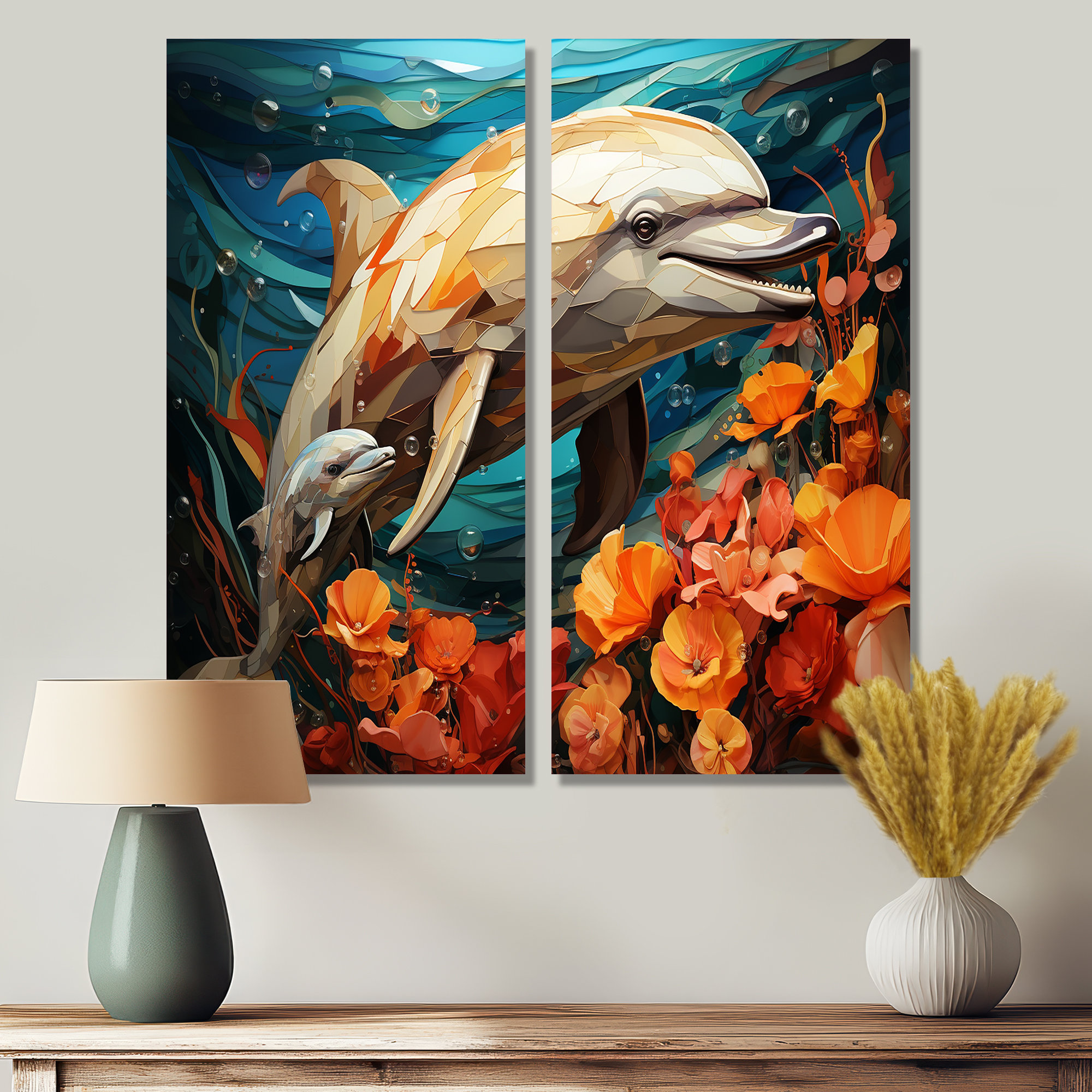 George Oliver Dolphin Marine Symphony Geometric - Large Dolphin Wall ...