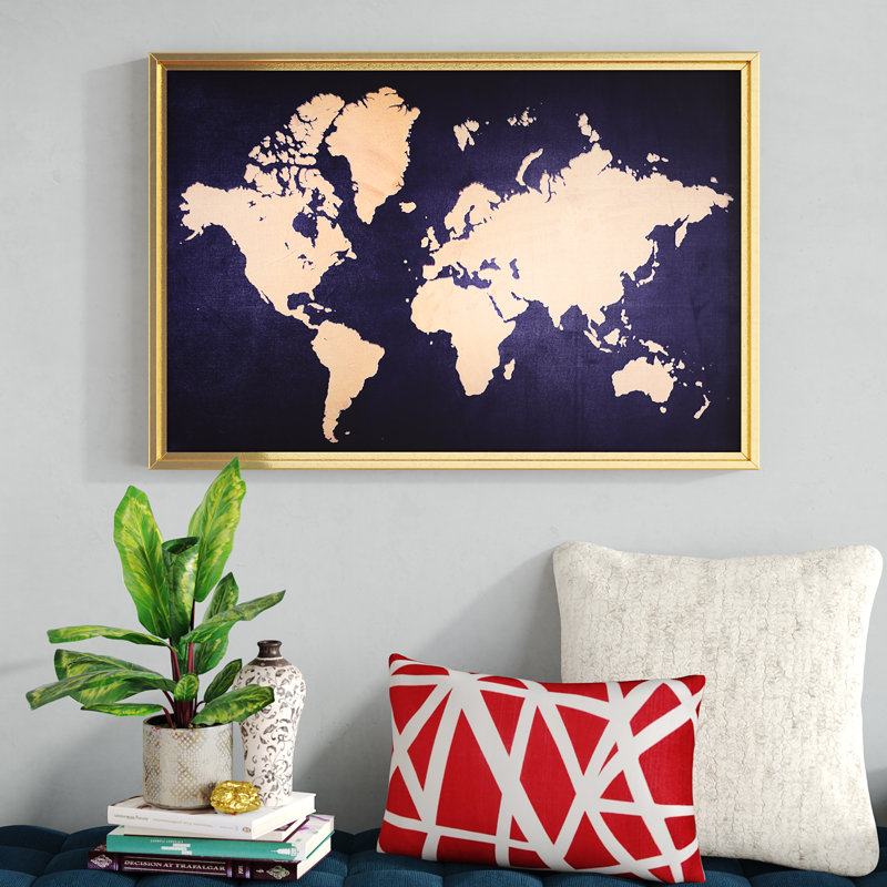 Ivy Bronx 'Framed World Map' Rectangle Graphic Art Print on Canvas ...