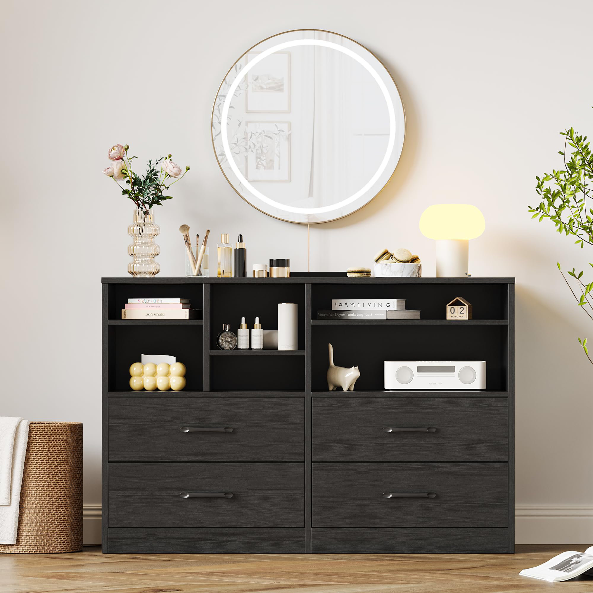 Ebern Designs 4 Drawer Dresser For Bedroom With 6 Storage Cubbies ...