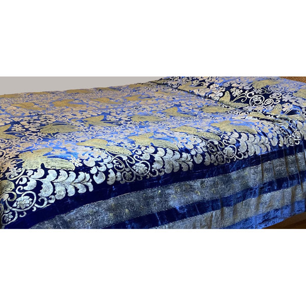 ViaVeneziaTextiles Blue/Green/Gray Velvet Bedspread | Perigold