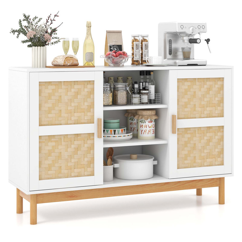 Bay Isle Home™ 48" Sideboard Buffet Cabinet With 2 Bamboo Woven Doors 3 ...