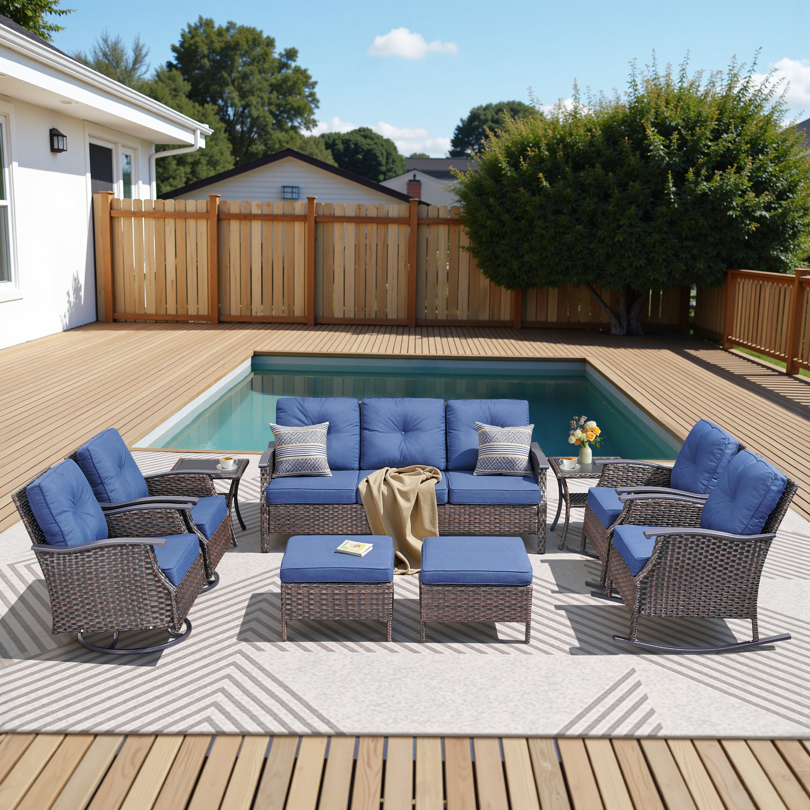 Lark Manor™ 9-Piece Outdoor Patio Conversation Set With Swivel Chairs ...