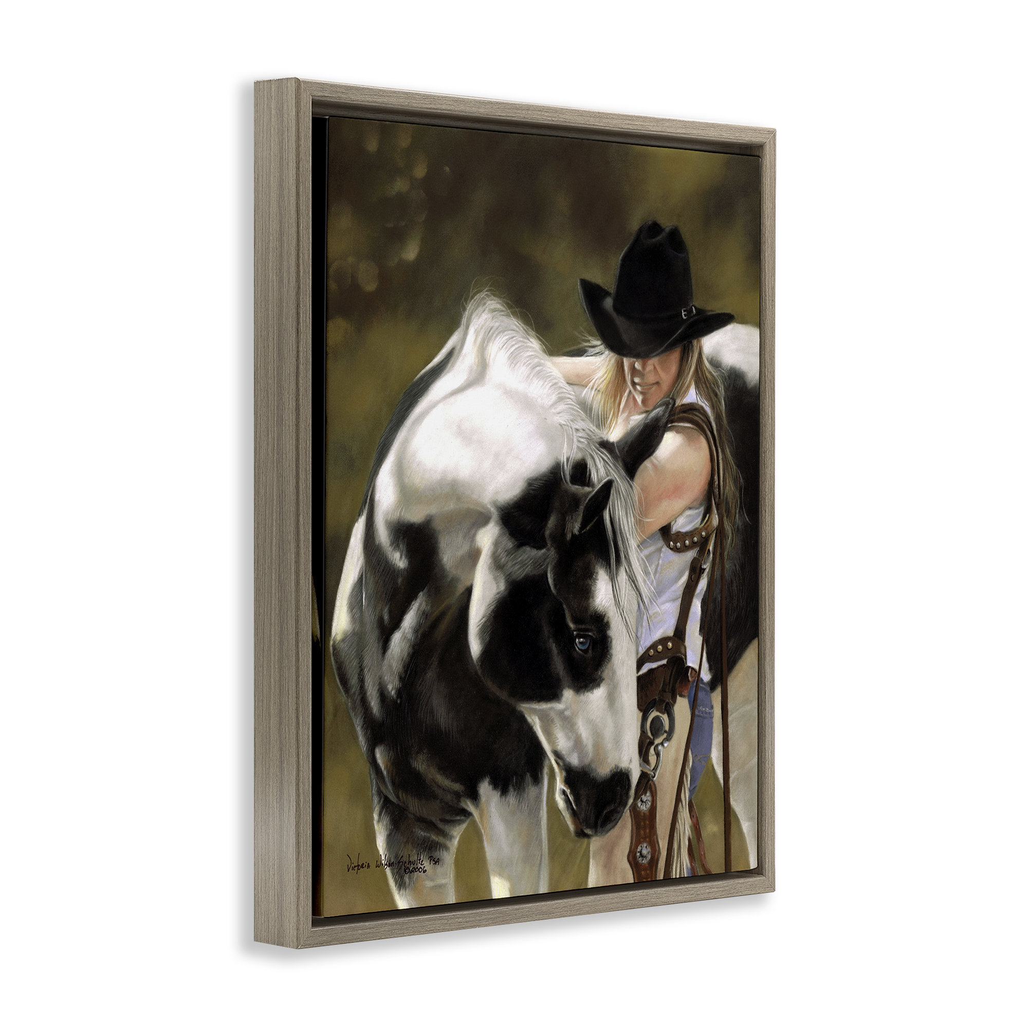 Loon Peak® Cowgirl & Spotted Horse Framed Floater Canvas Wall Art by ...