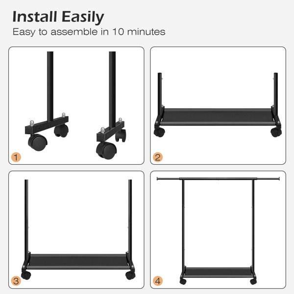 Rebrilliant Short Heavy Duty Rolling Clothing Rack with Bottom Shelves ...