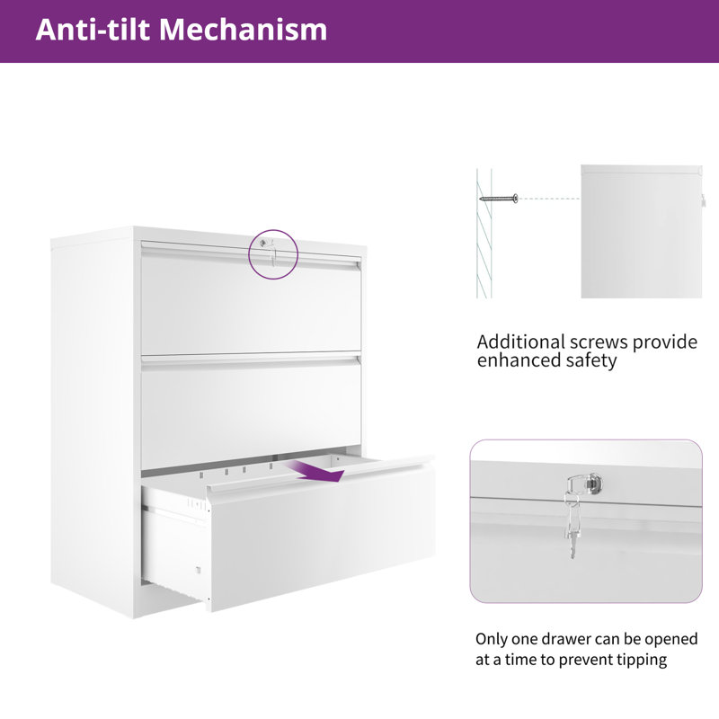 Latitude Run® Ferrier 35.58'' Wide 3 - Drawer Steel Filing Storage ...