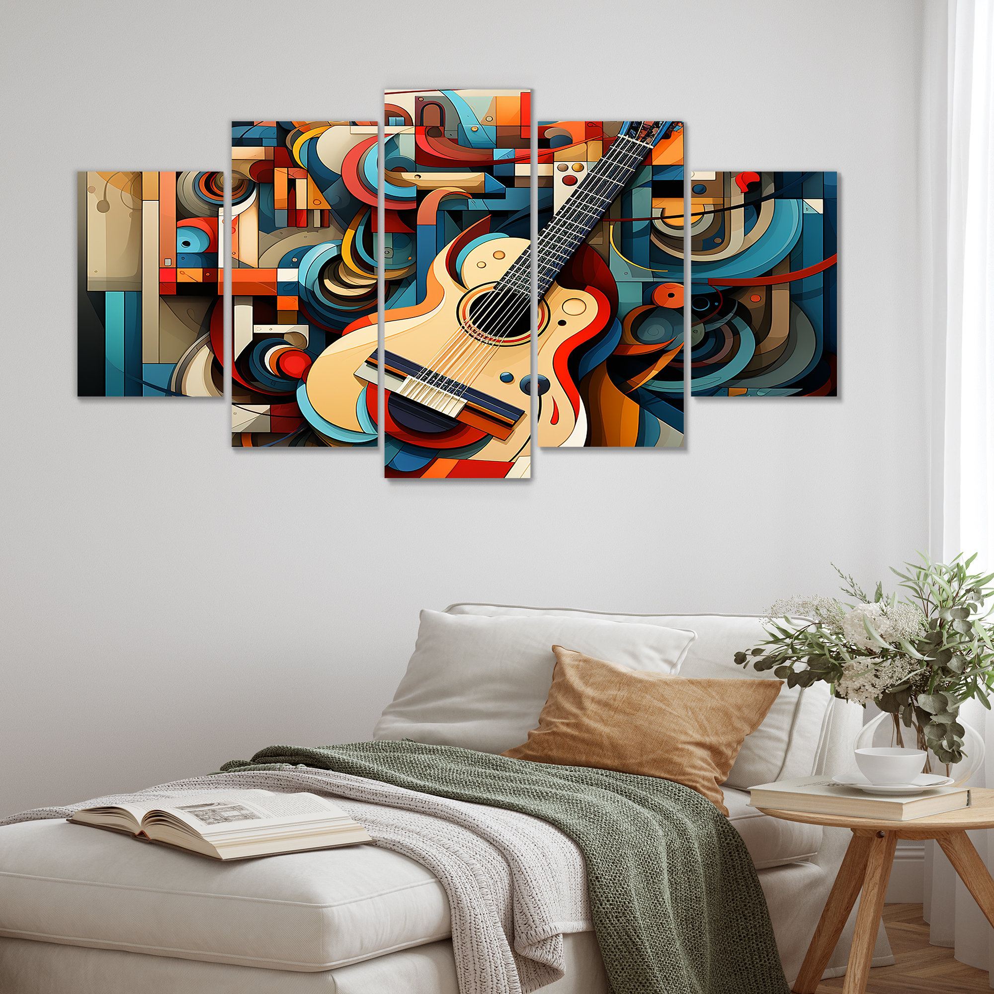 Lark Manor™ Cubic Blue And White Guitar Melodies - Music Multipanel ...