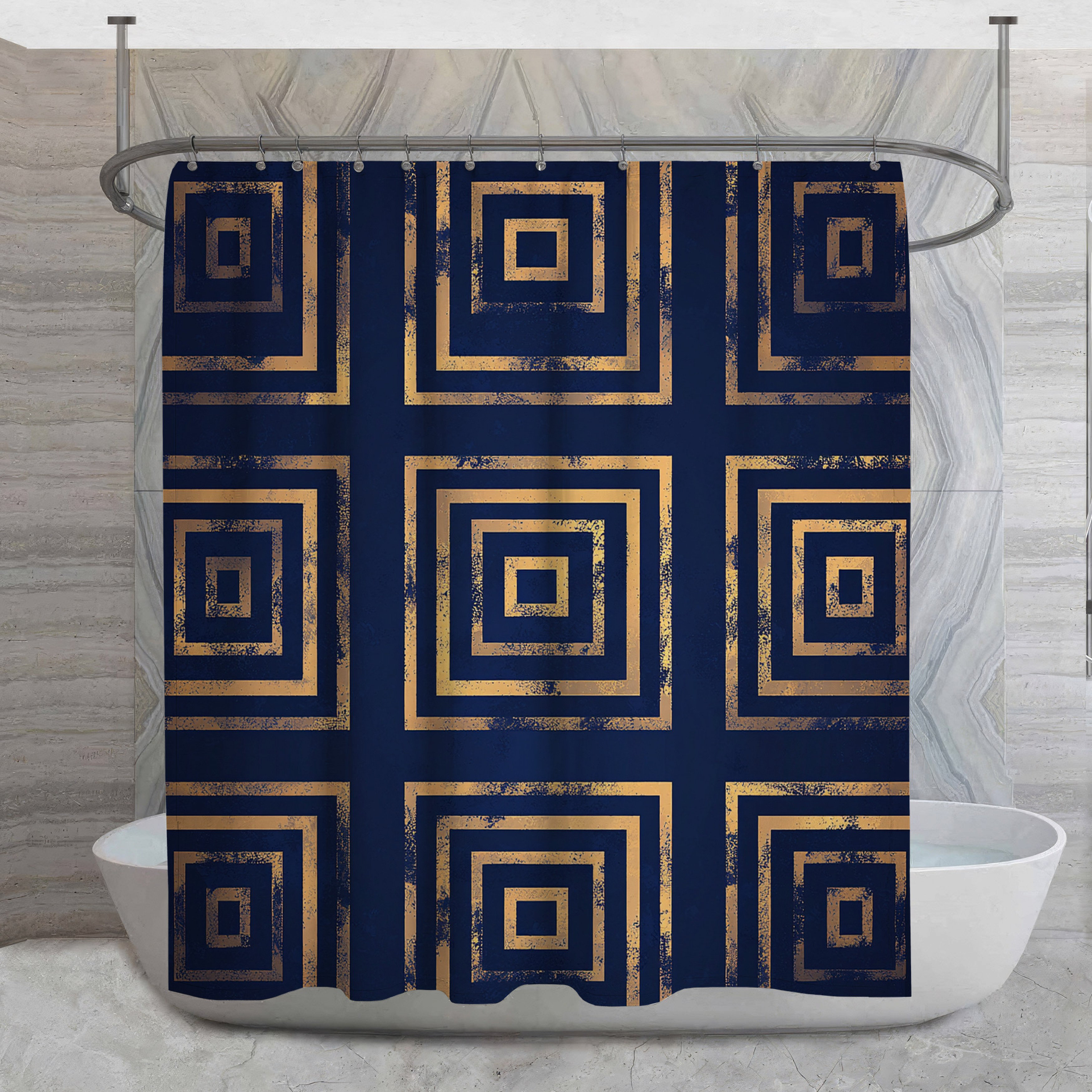 East Urban Home Golden Squares Shower Curtain - Abstract Bathroom Decor ...