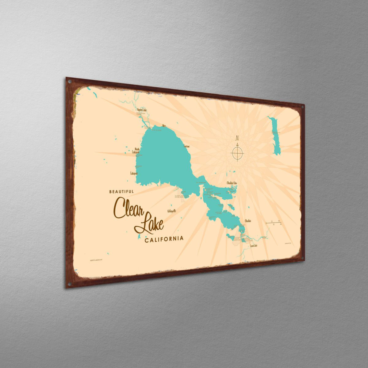 Breakwater Bay - Clear Lake California Map Rustic Metal Art Print - by ...