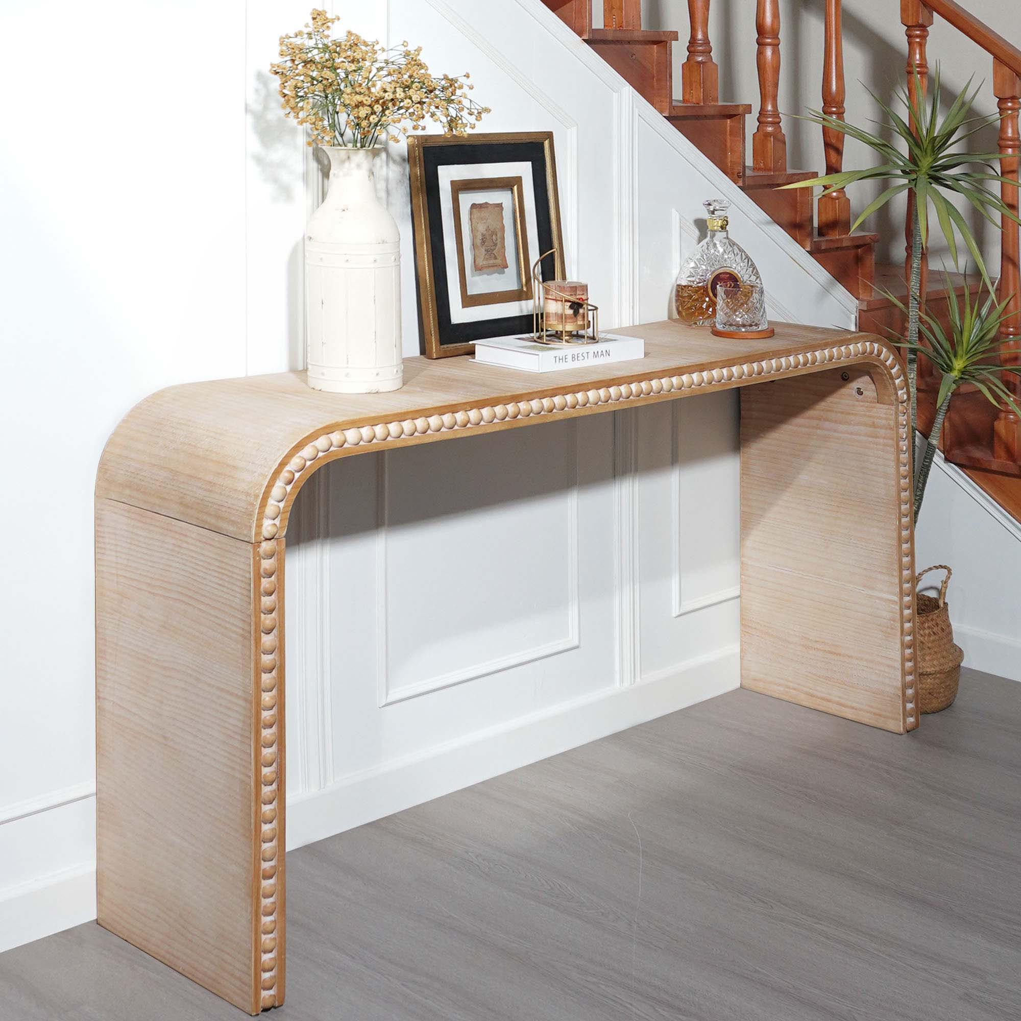 17 Stories Wood Console Table, 59In Entryway Table, Curved Waterfall ...