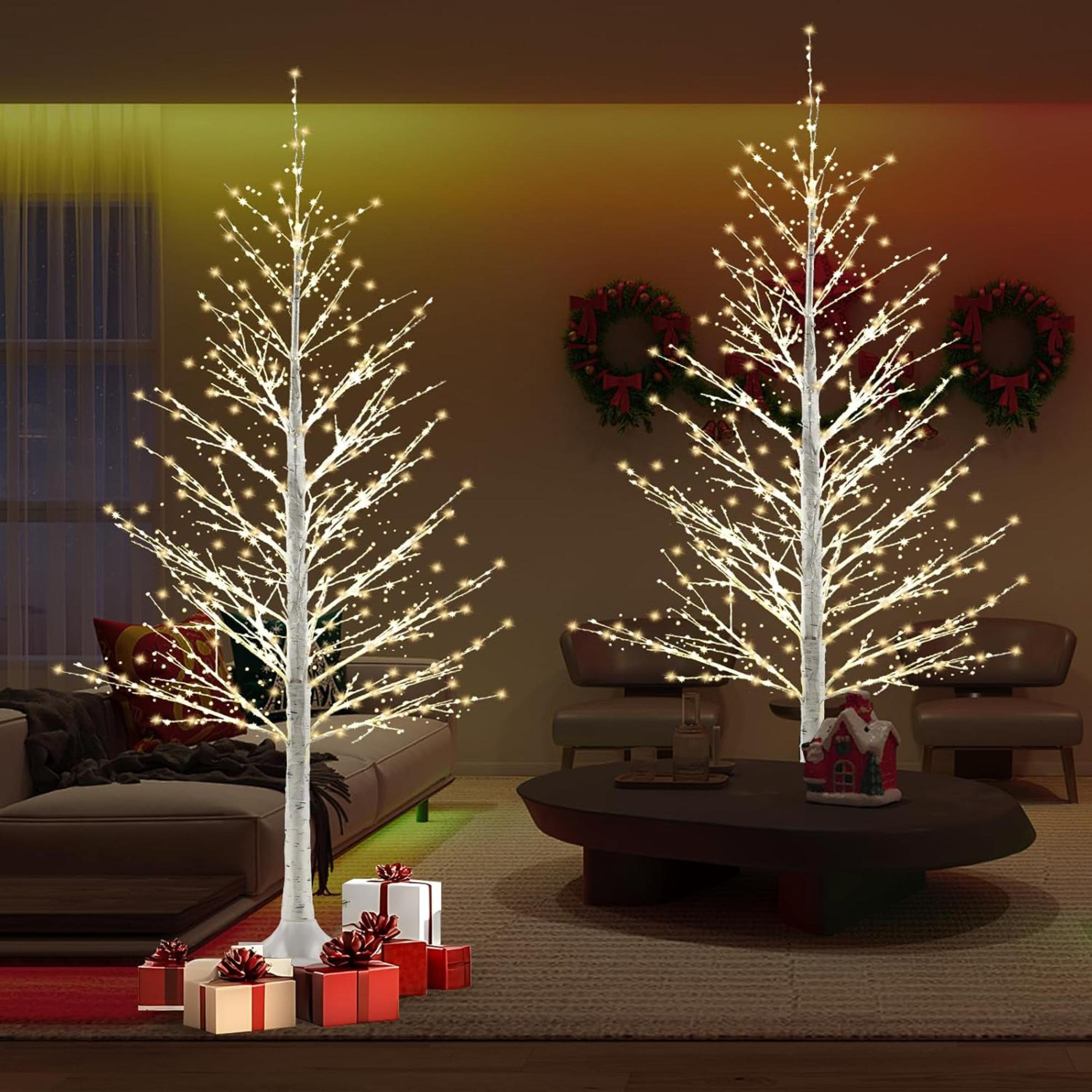 The Holiday Aisle® Set Of Lighted Birch Tree Leds Prelit Christmas Tree ...