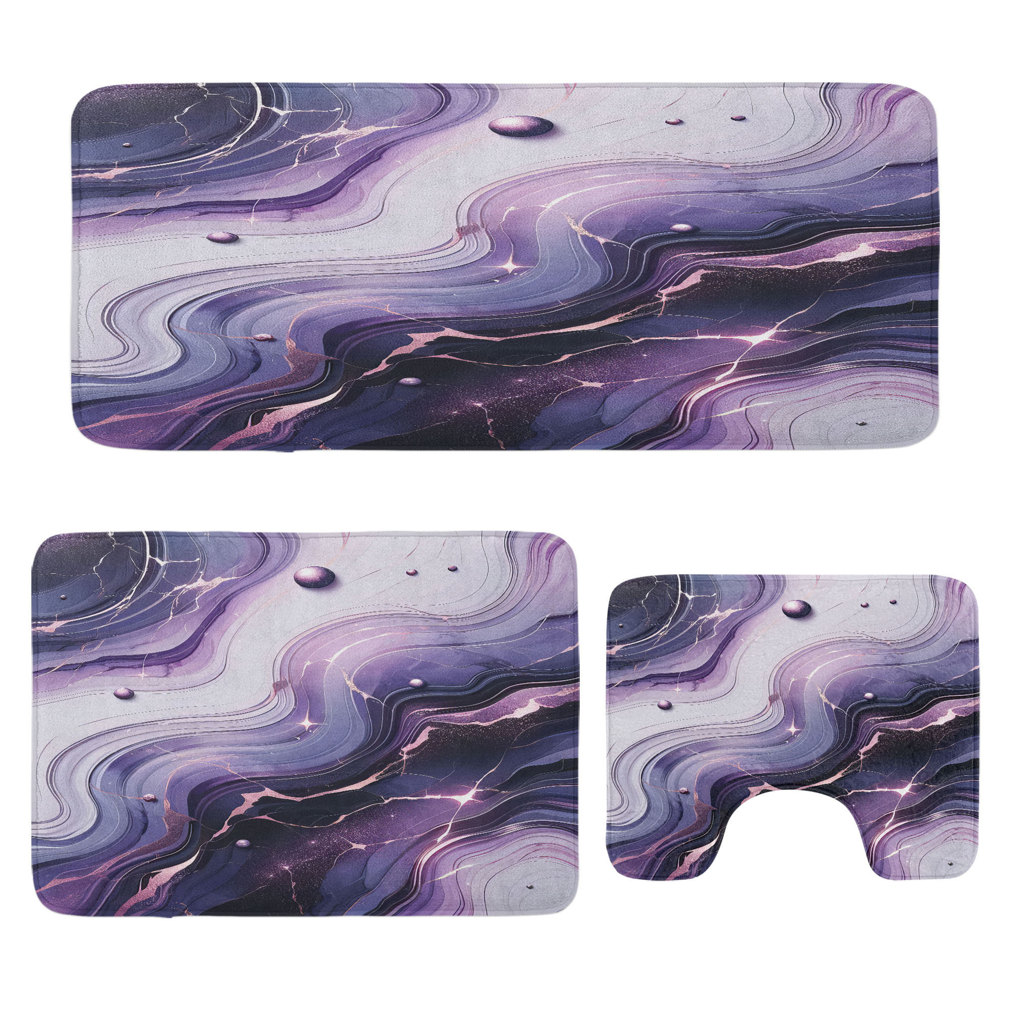 East Urban Home Purple Bathroom Rug Set 3 Pieces U-Shape & Rectangle ...